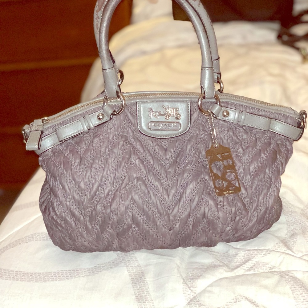 Quilted Light Gray Coach Bag - Gem